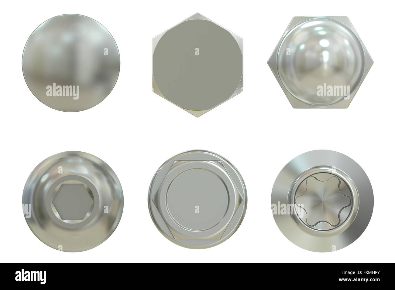 Bolt heads, 3D rendering isolated on white background Stock Photo - Alamy