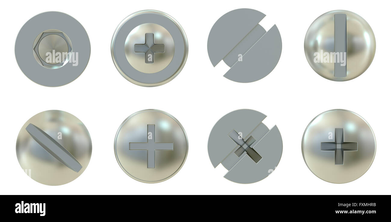Screw heads, 3D rendering isolated on white background Stock Photo - Alamy