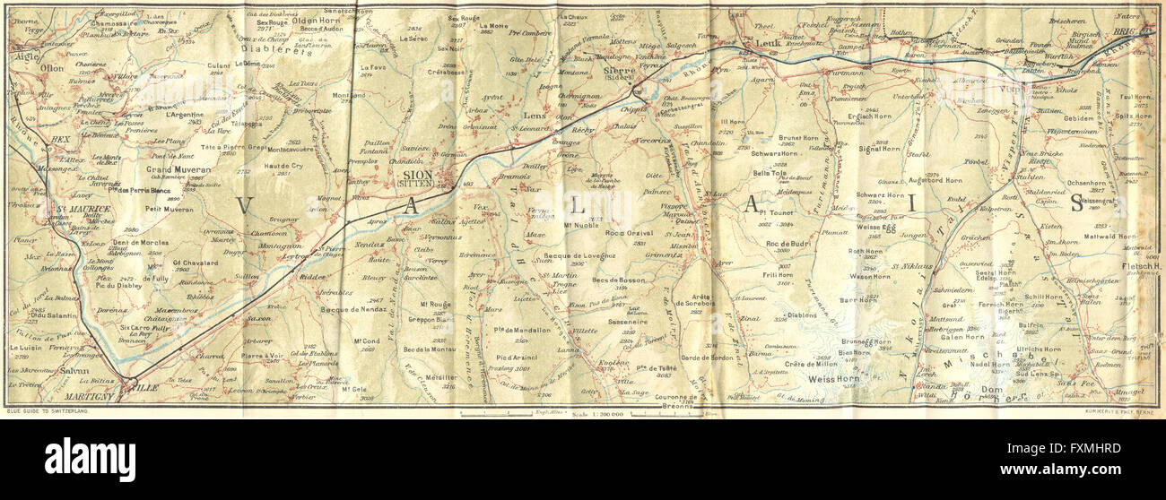 SWITZERLAND: Rhone Valley Valais Sion, 1923 vintage map Stock Photo - Alamy