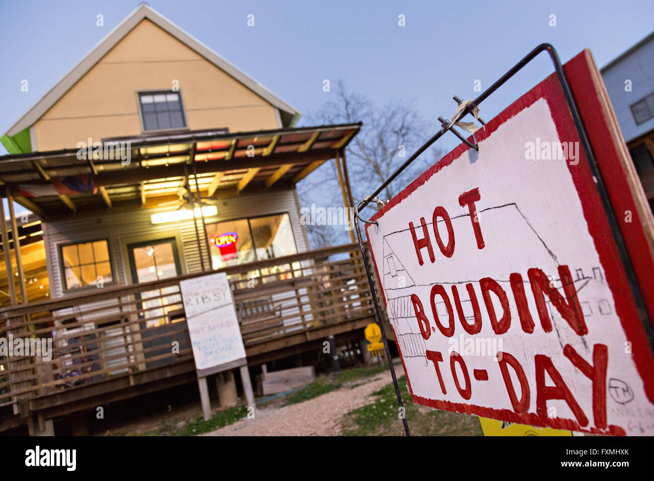 Hot Boudin sign outside Johnsons Grocery Boucaniere a well known Cajun ...