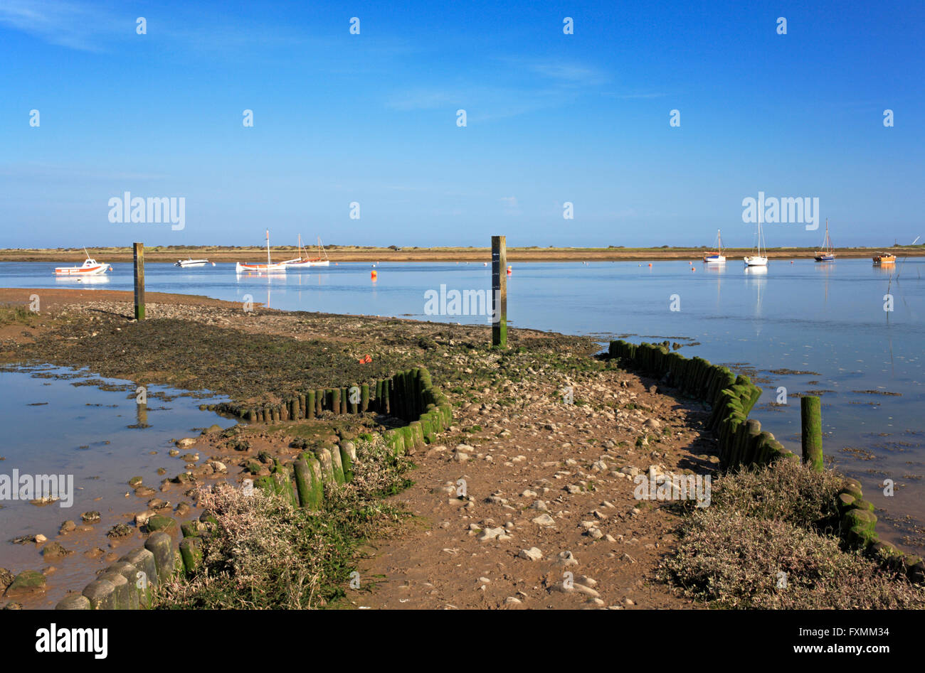 A view of the harbour at Brancaster Staithe, Norfolk, England, United ...