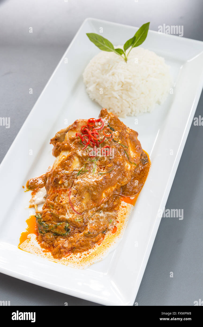 Chicken Fillet Red Curry with jasmine rice Stock Photo - Alamy