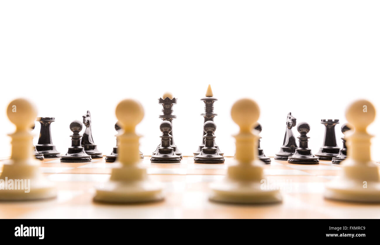 Chess figures on the board ready for the game Stock Photo - Alamy