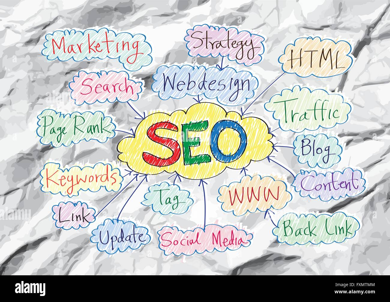 Seo Idea SEO Search Engine Optimization on crumpled paper Stock Vector ...