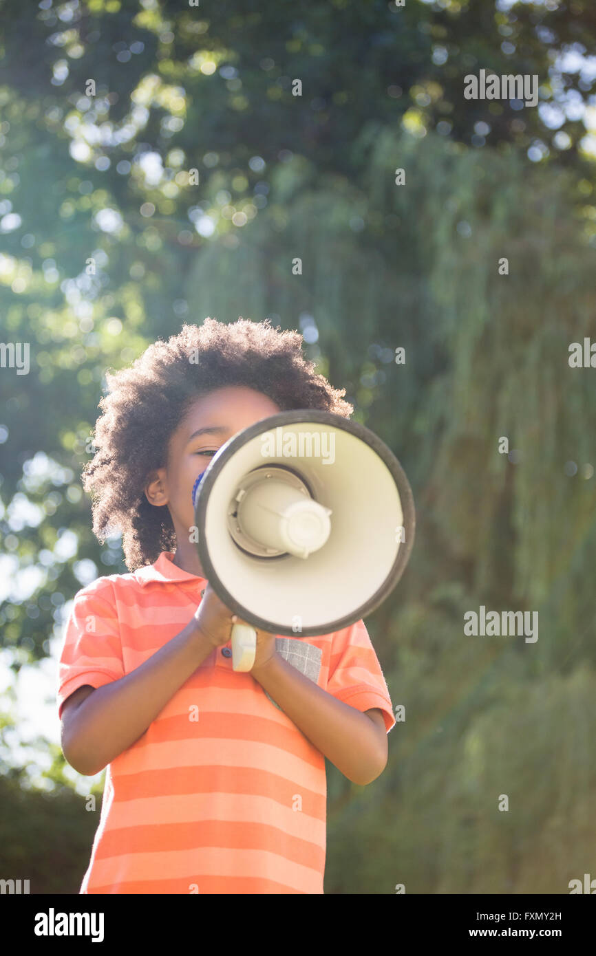 Boy with megaphone hi-res stock photography and images - Alamy