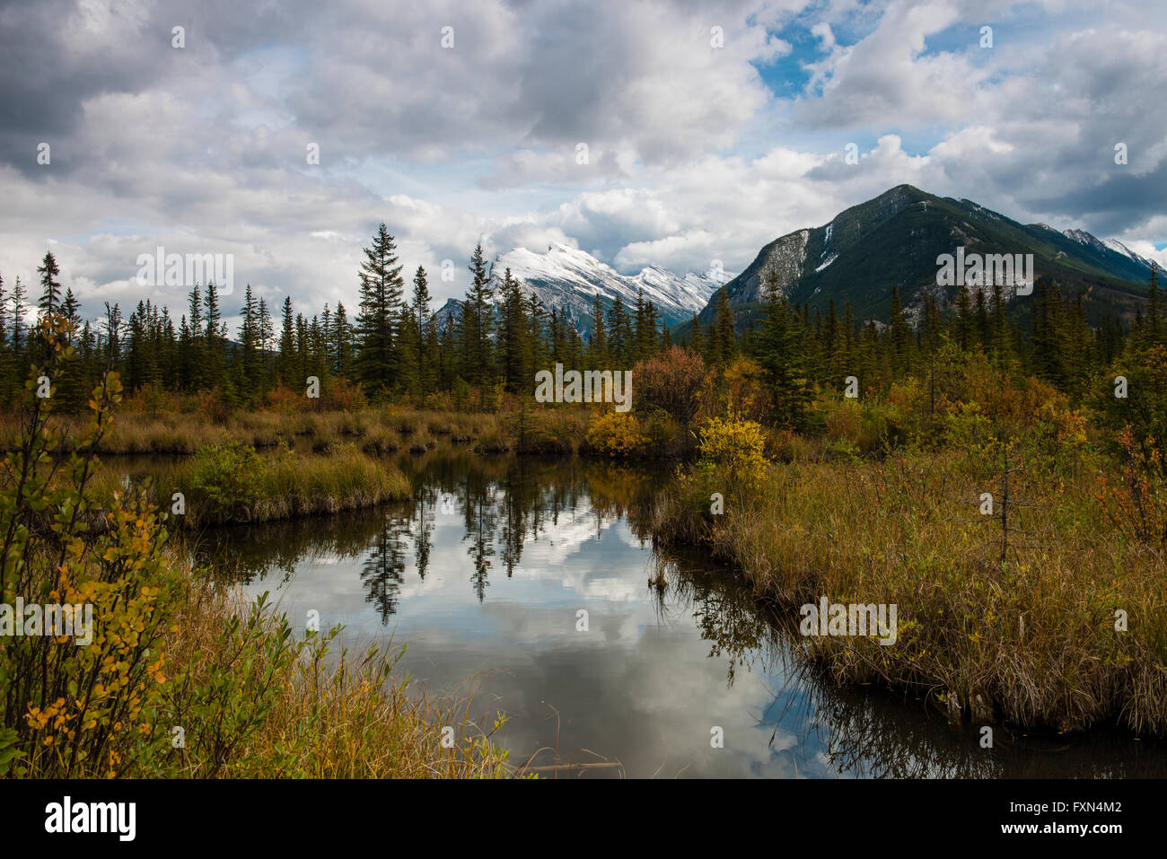 Vermilion Lakes, Banff National Park, Mount Rundle and Sulphur Mountain ...