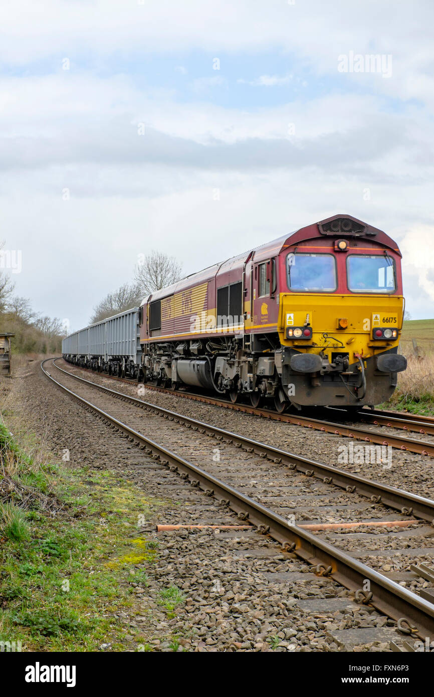 EWS Class 66 diesel freight locomotive traveling between Melton Mowbray ...