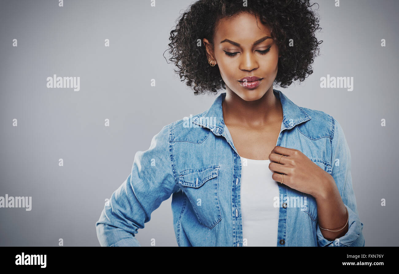 Woman coy shy expression hi-res stock photography and images - Alamy