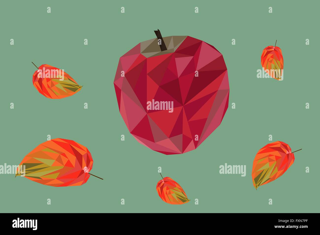 Low poly colorful autumn background, red apple with leaves Stock Vector ...