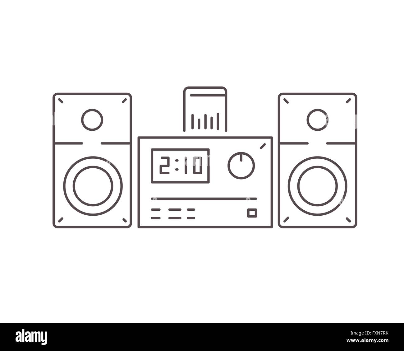 Icon of modern stereo system with dock station for smartphone. Line ...