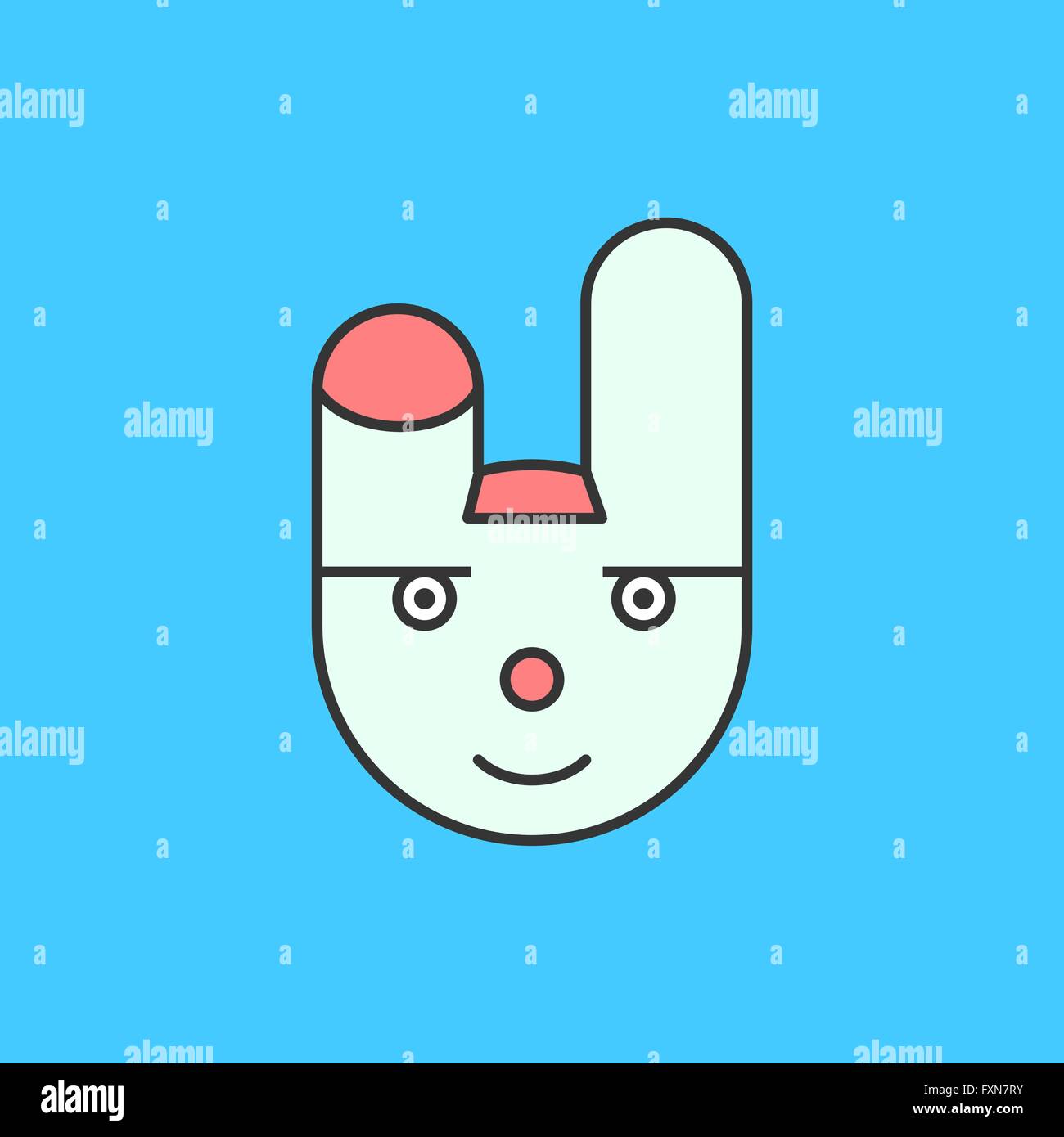 Funny white rabbit character icon on blue background Stock Vector Image ...