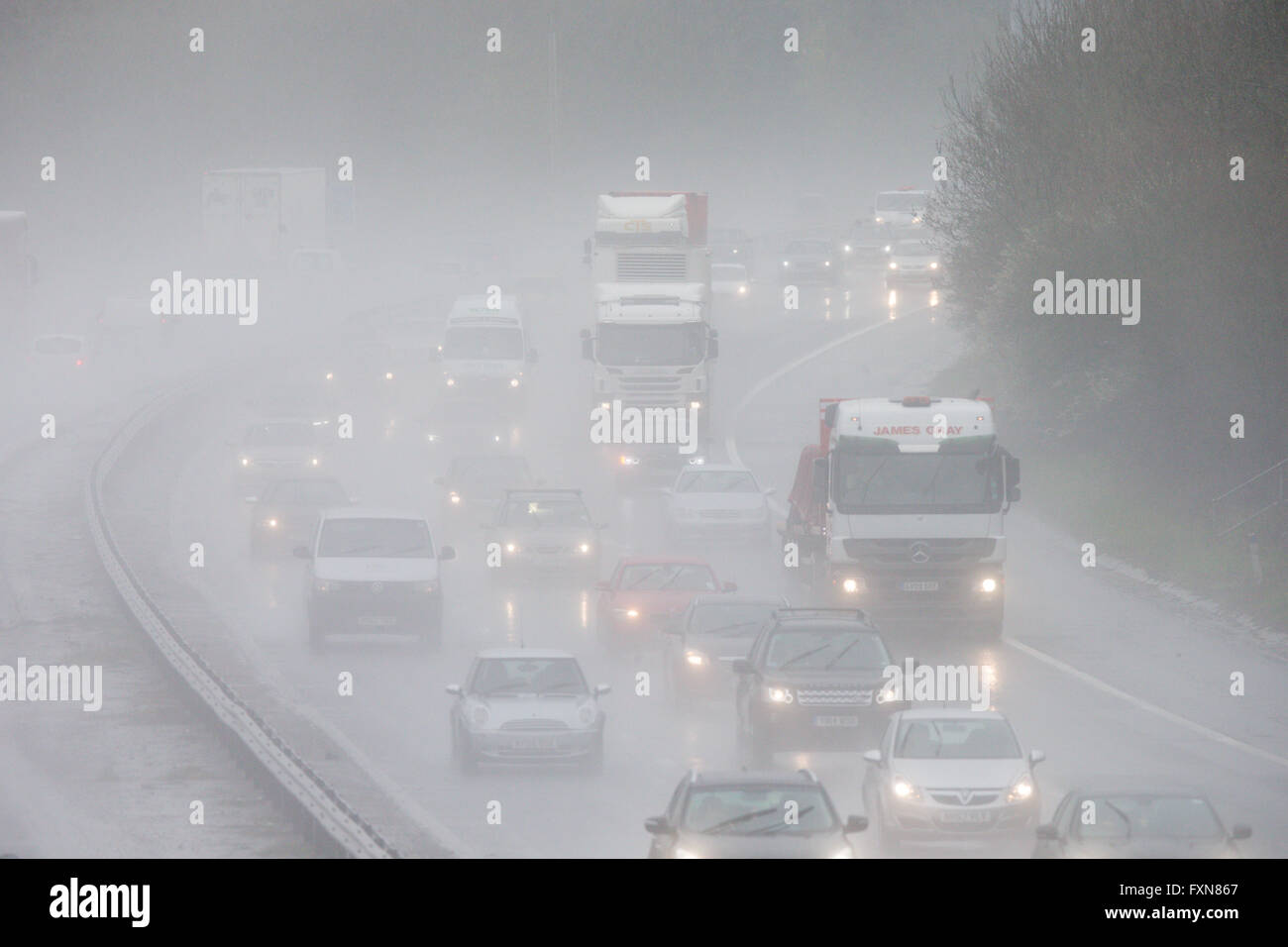 Treacherous driving conditions on the M11 motorway in Harlow,Essex ...