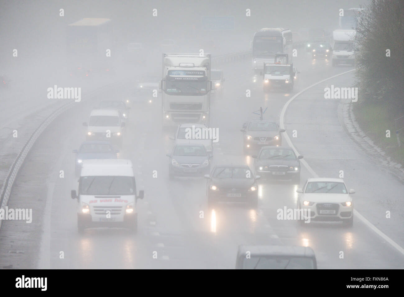 Treacherous driving conditions on the M11 motorway in Harlow,Essex ...