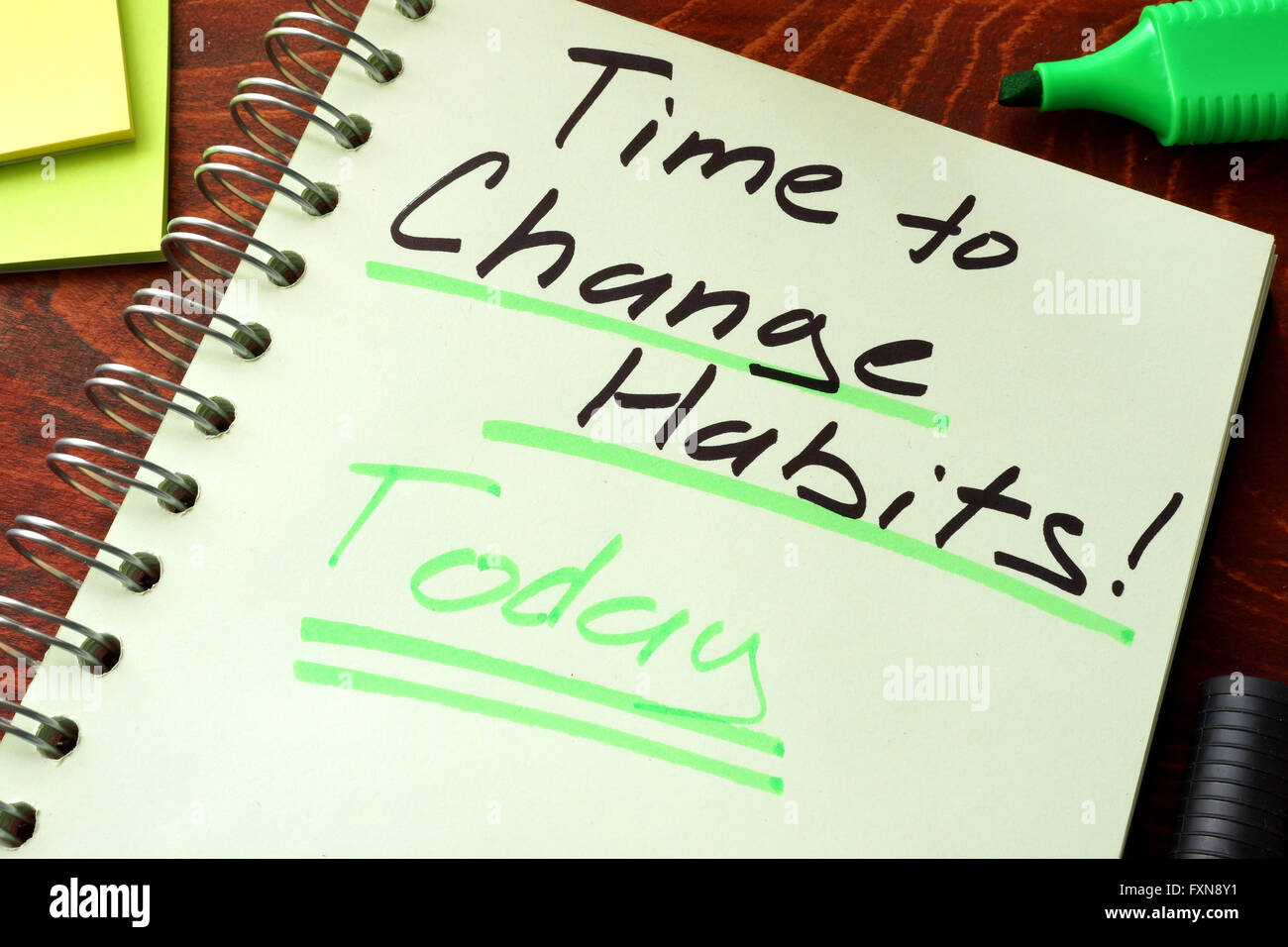Time to change habits today written on a notepad. Motivation concept ...