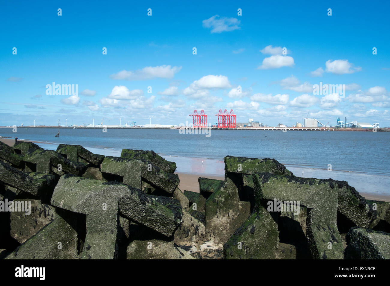 The concrete beach defences at New Brighton, Wallasey, Merseyside, UK ...
