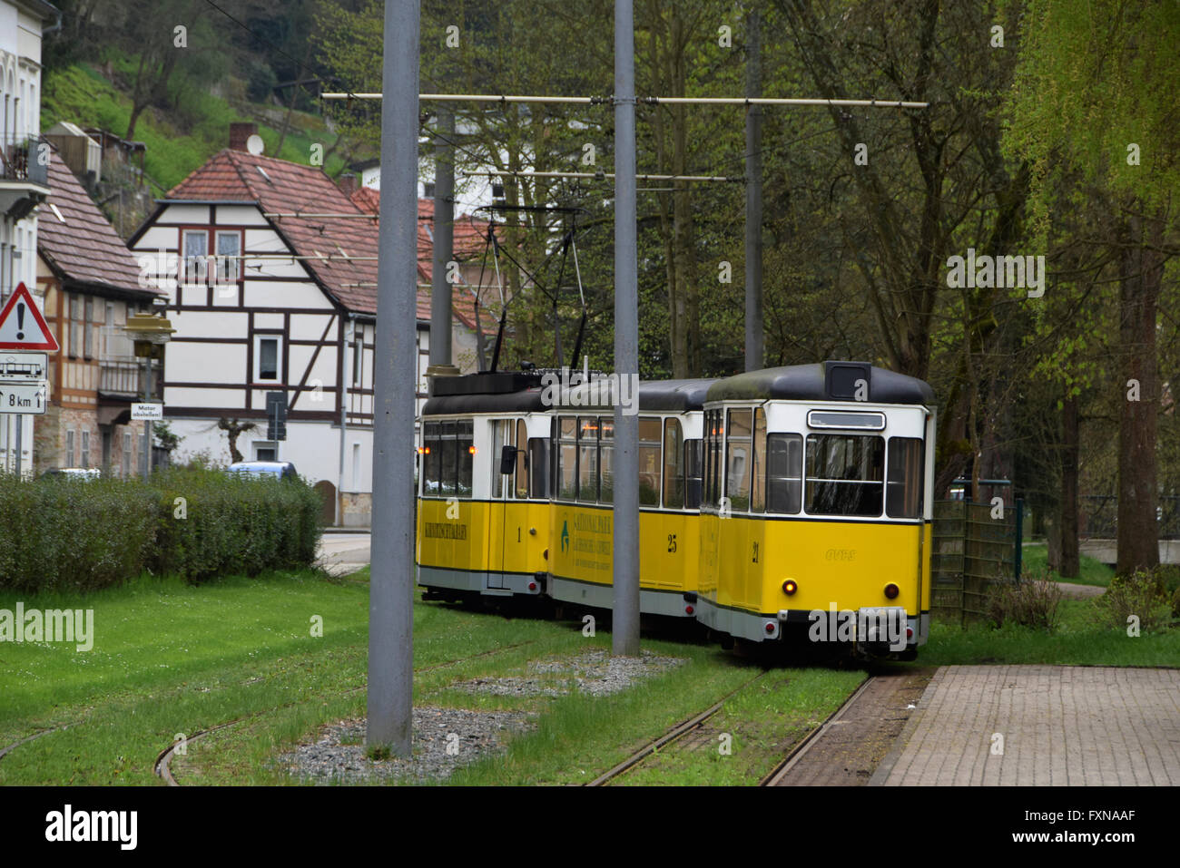 Germany, Saxony, Bad Schandau. Kirnitzschtalbahn Rural Tramway. April ...