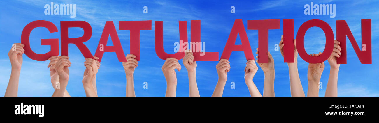 People Holding Straight German Word Gratulation Means Congratula Stock ...