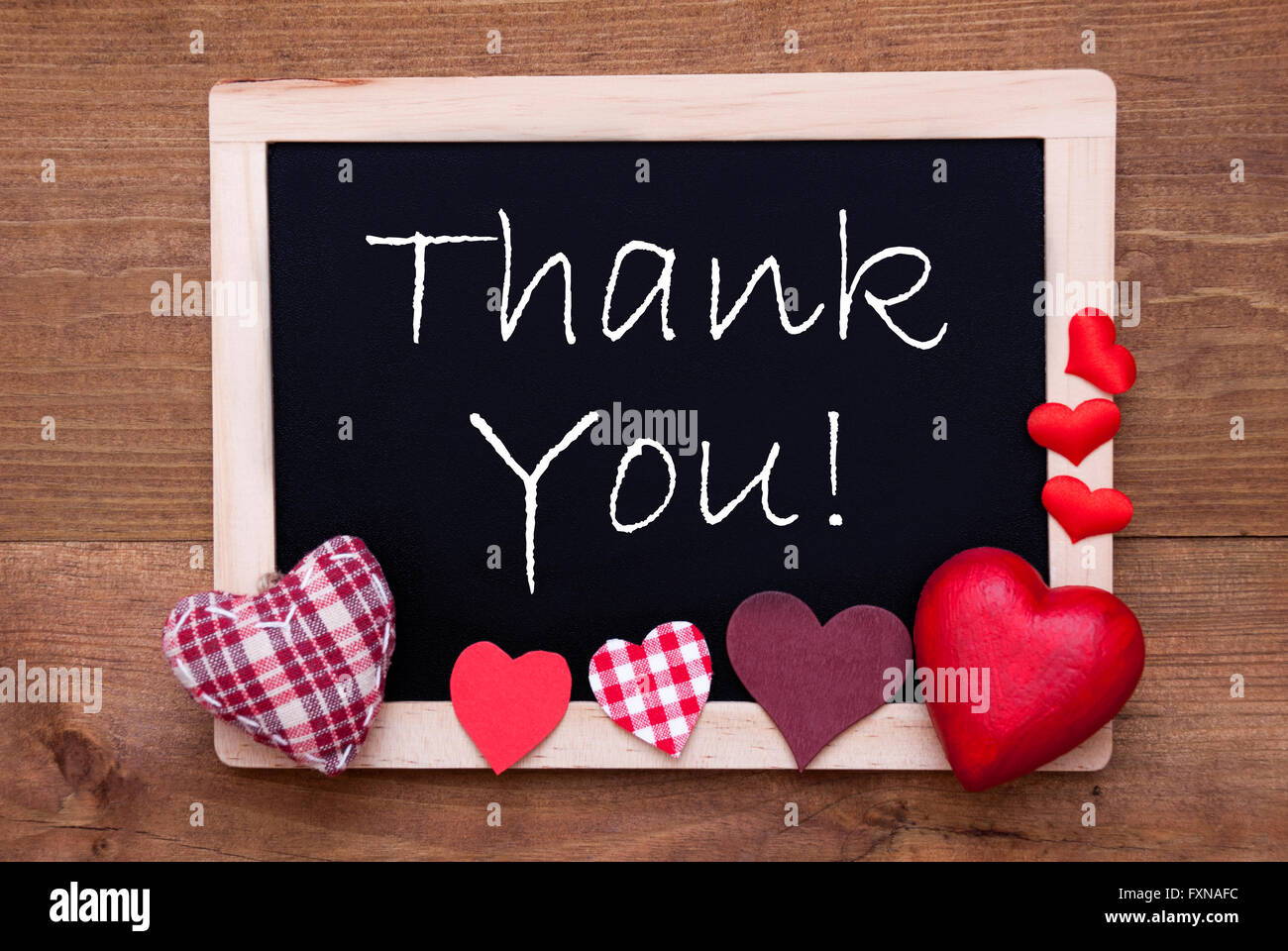Blackboard With Textile Hearts, Text Thank You Stock Photo - Alamy