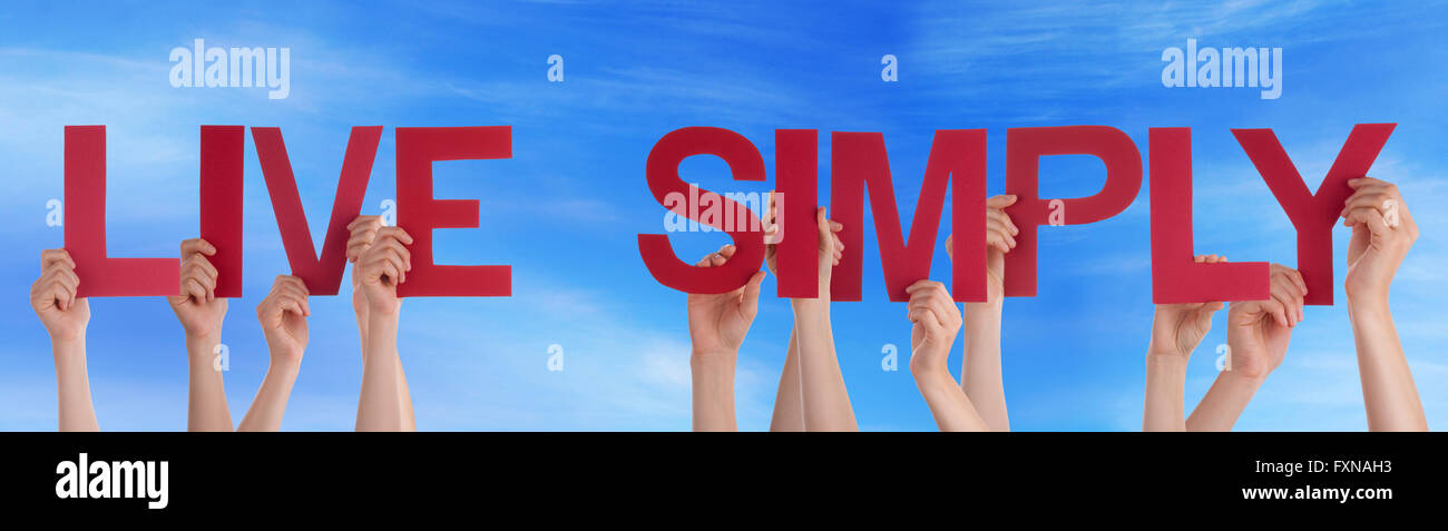 People Hands Holding Red Straight Word Live Simply Blue Sky Stock Photo ...