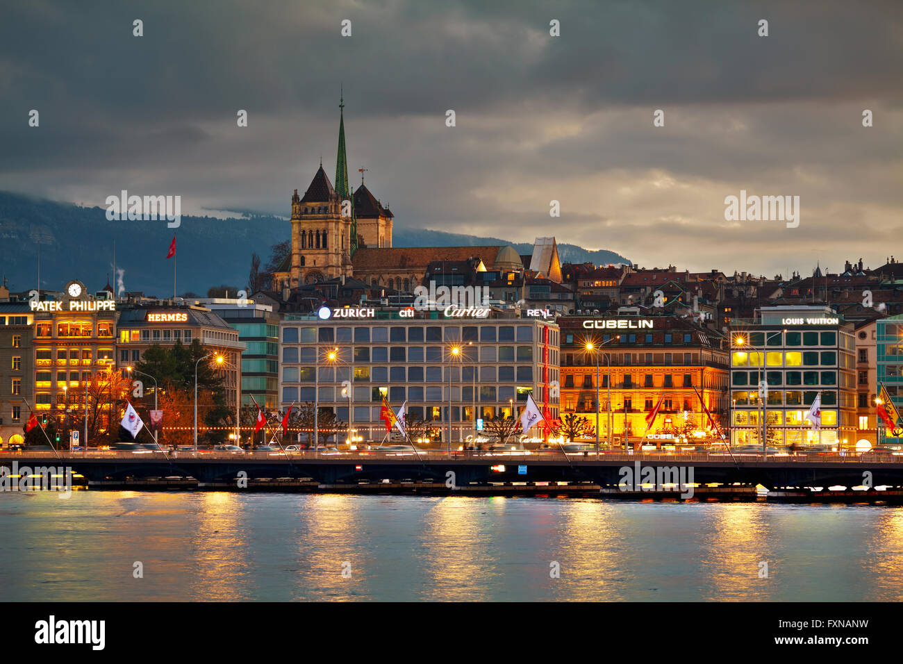 GENEVA, SWITZERLAND - NOVEMBER 28: Geneva cityscape overview with St ...