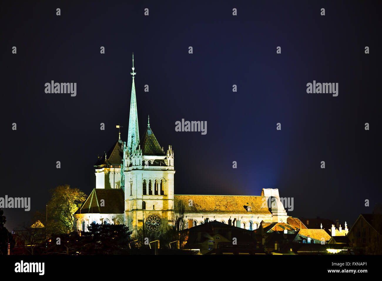Geneva cityscape overview with St Pierre Cathedral in Geneva ...