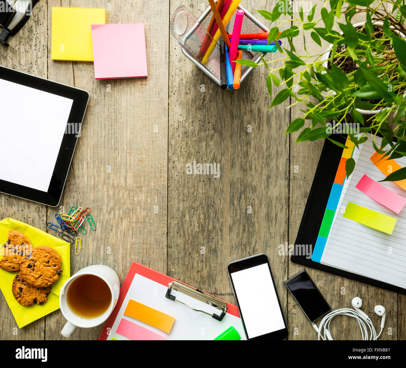Modern office table in hipster style Stock Photo - Alamy