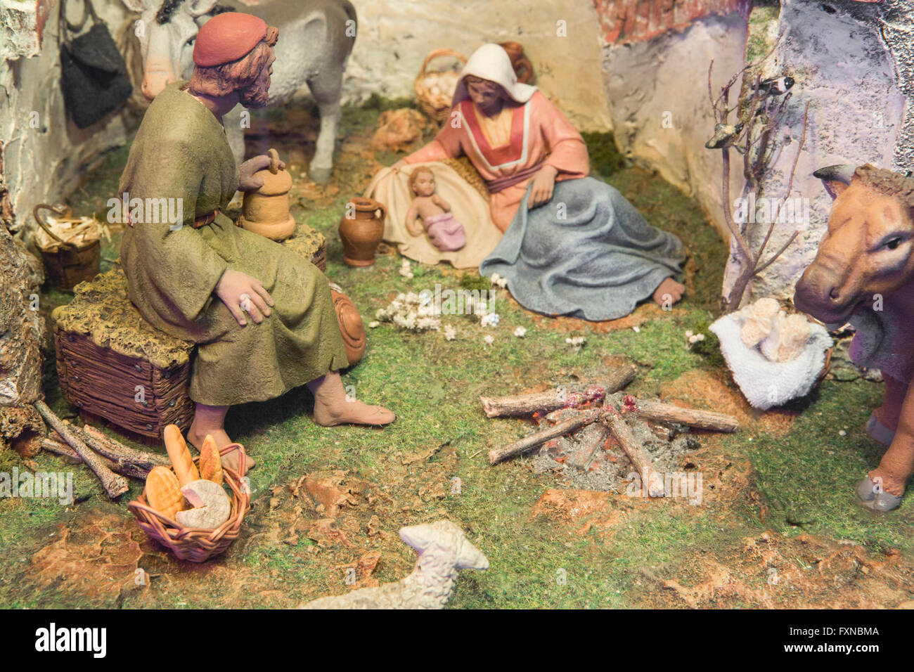 Badajoz, Spain - January 4, 2013: Christmas Nativity scene. Diorama built by Local Association ...