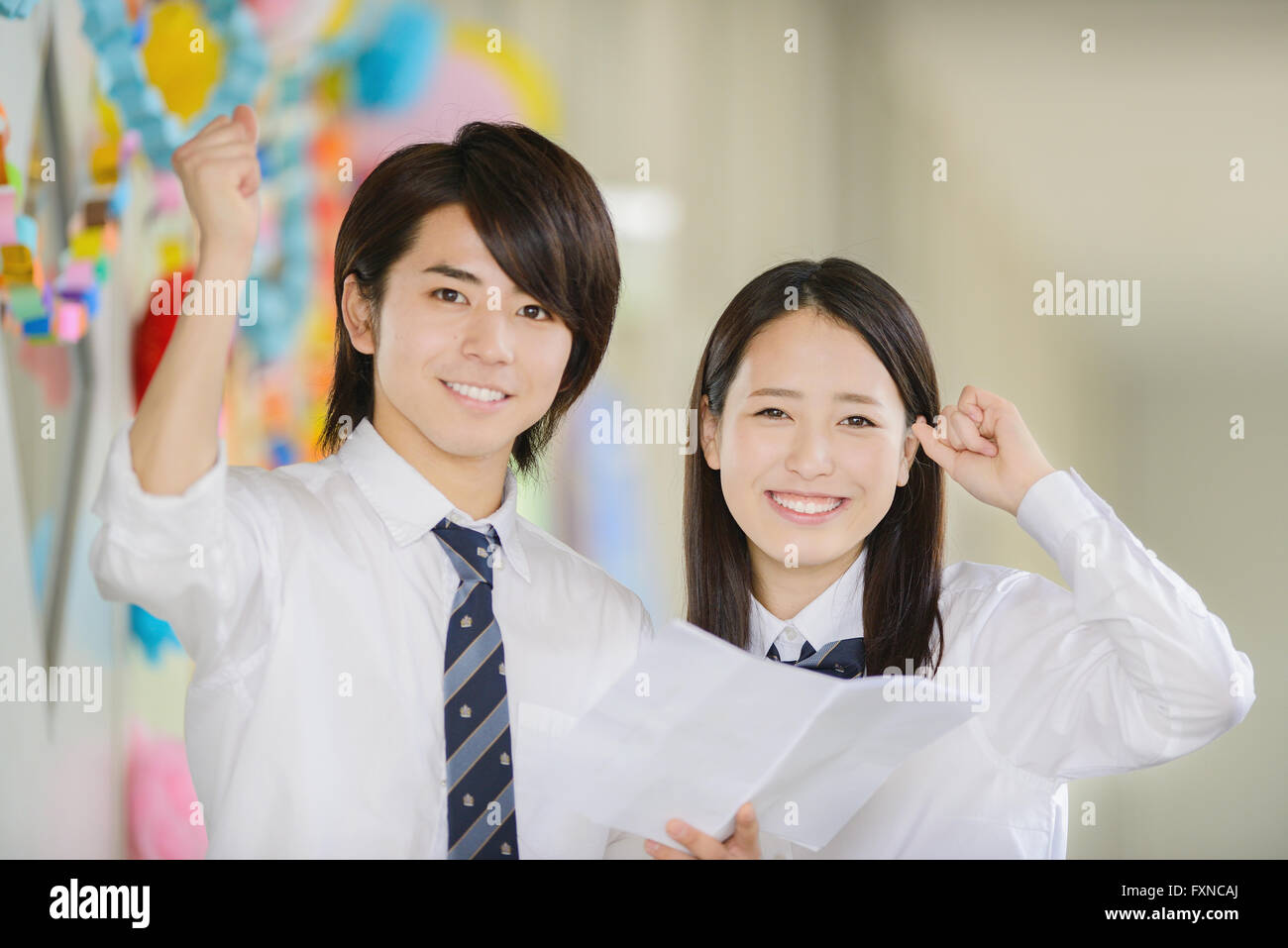 Japanese high-school students in decorated school corridor Stock Photo ...
