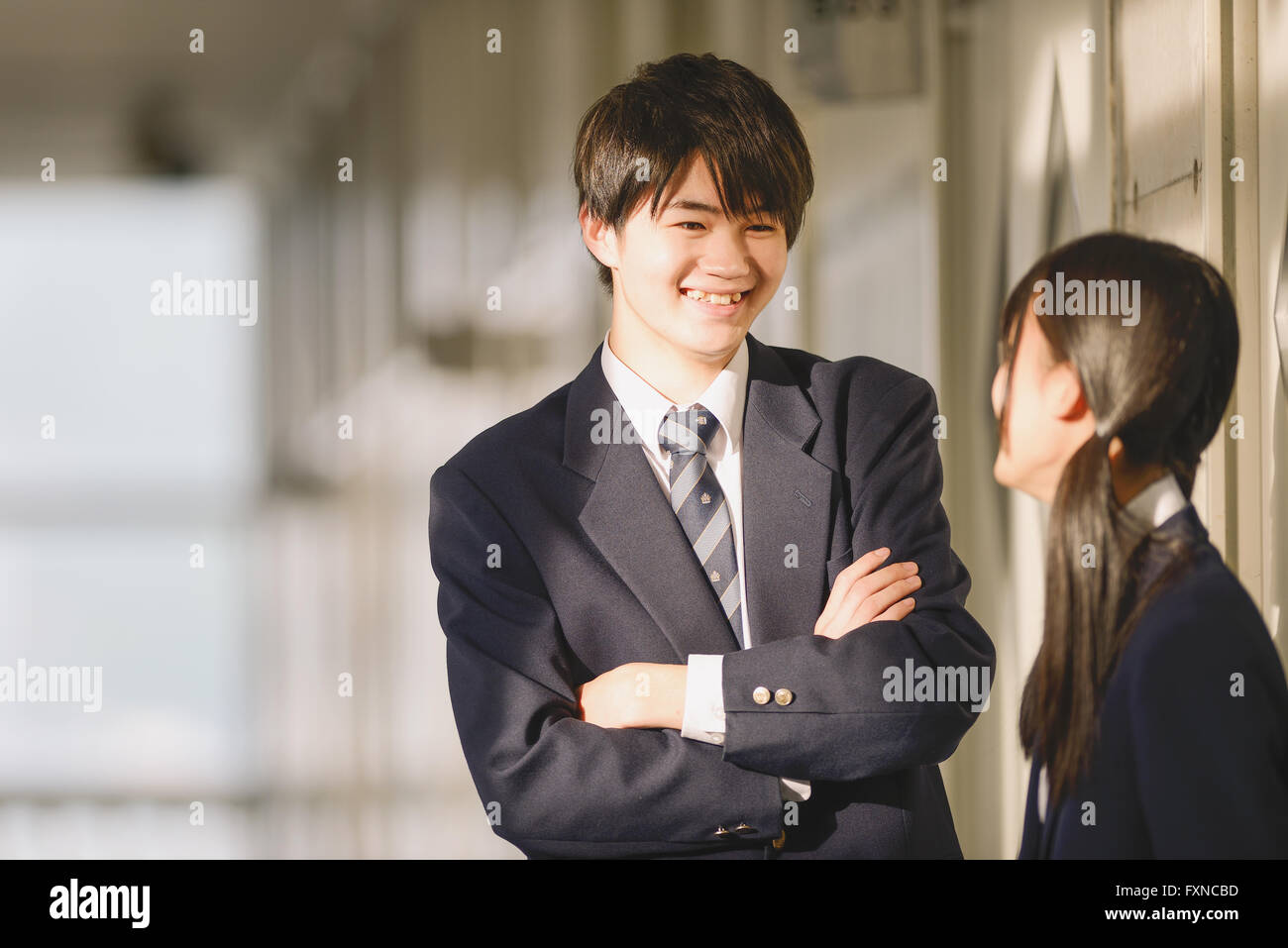 Japanese high-school students in school corridor Stock Photo - Alamy