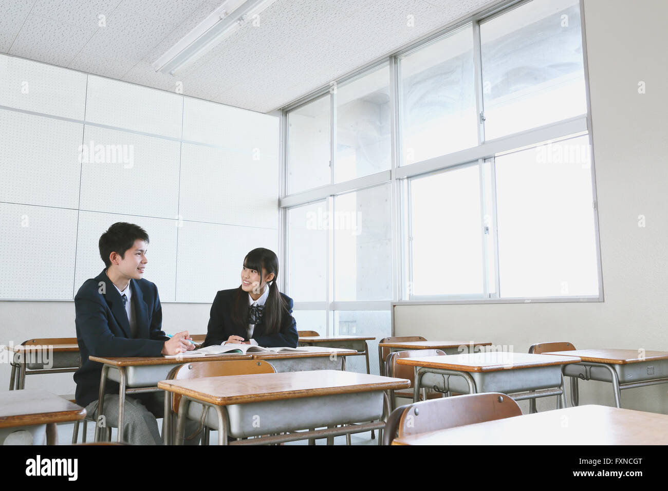 Japanese high-school students in empty classroom Stock Photo - Alamy