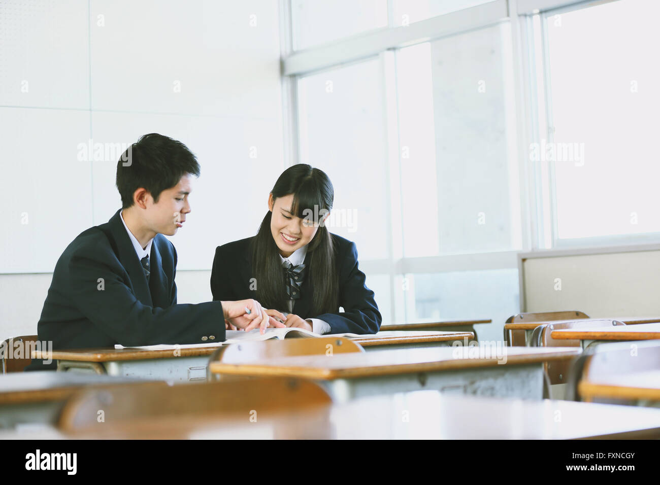 Japanese high-school students in empty classroom Stock Photo - Alamy