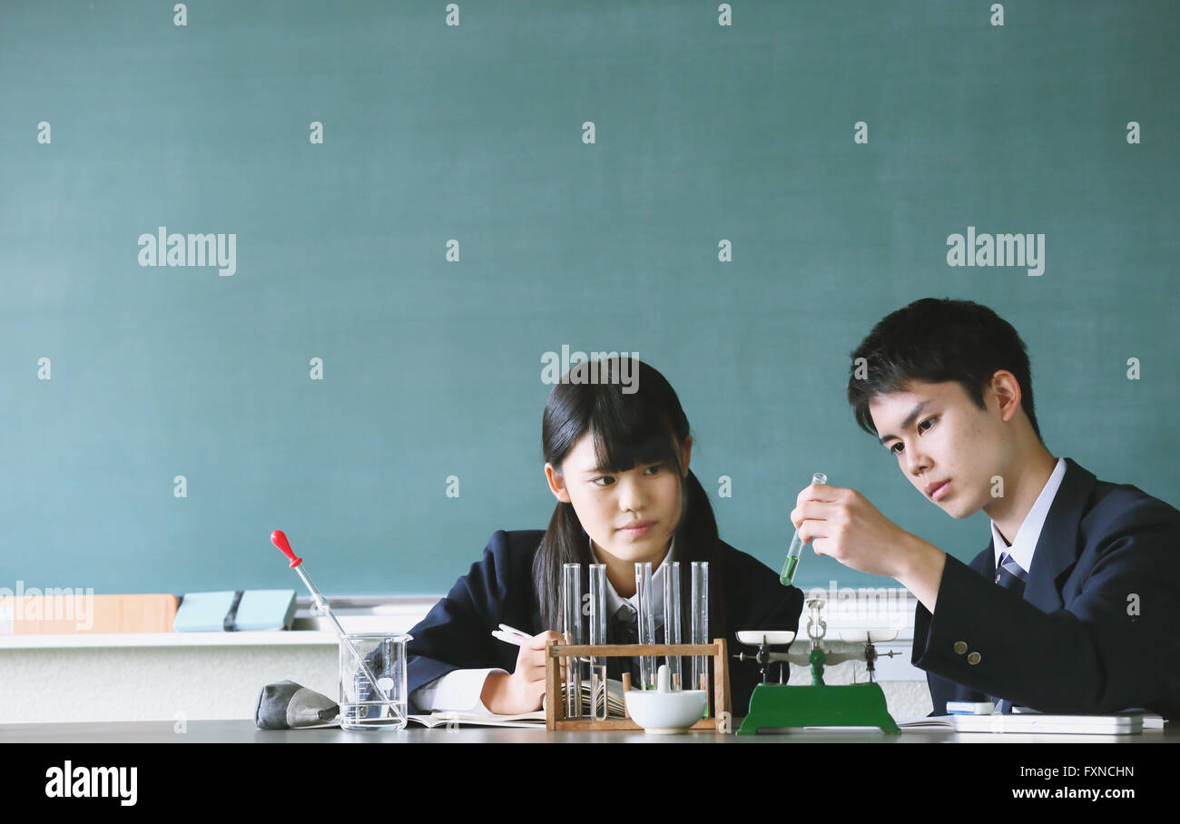 Japanese high-school students in empty classroom Stock Photo - Alamy