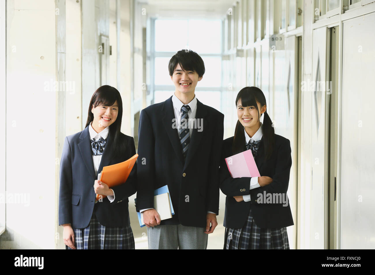 Japanese high-school students in school corridor Stock Photo - Alamy