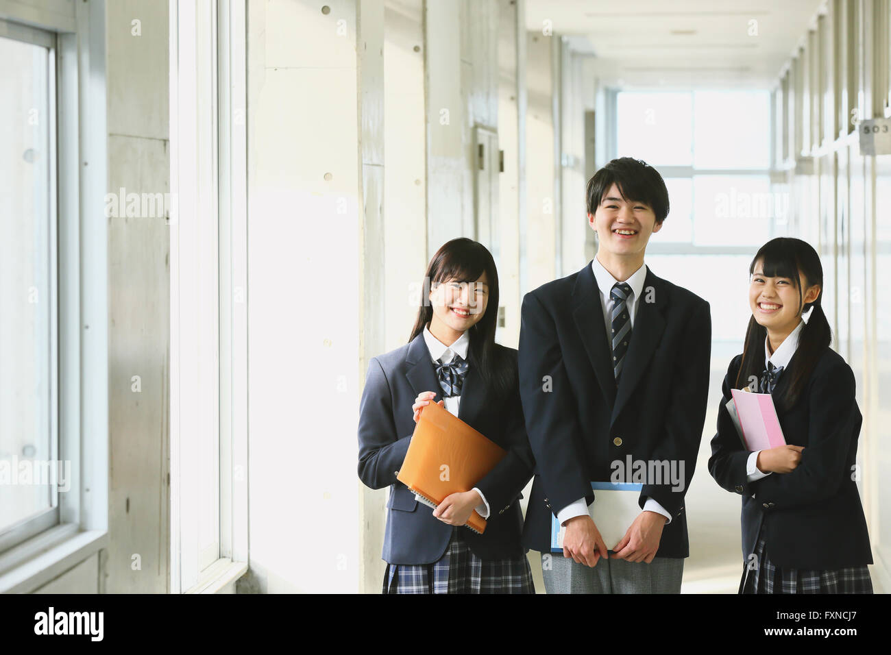Japanese high-school students in school corridor Stock Photo - Alamy