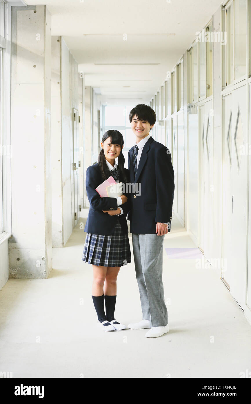 Japanese high-school students in school corridor Stock Photo - Alamy