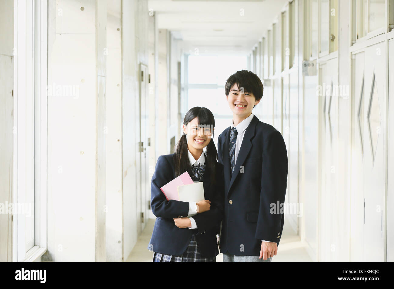 Japanese high-school students in school corridor Stock Photo - Alamy