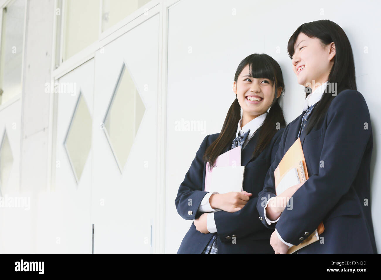 Japanese high-school students in school corridor Stock Photo - Alamy