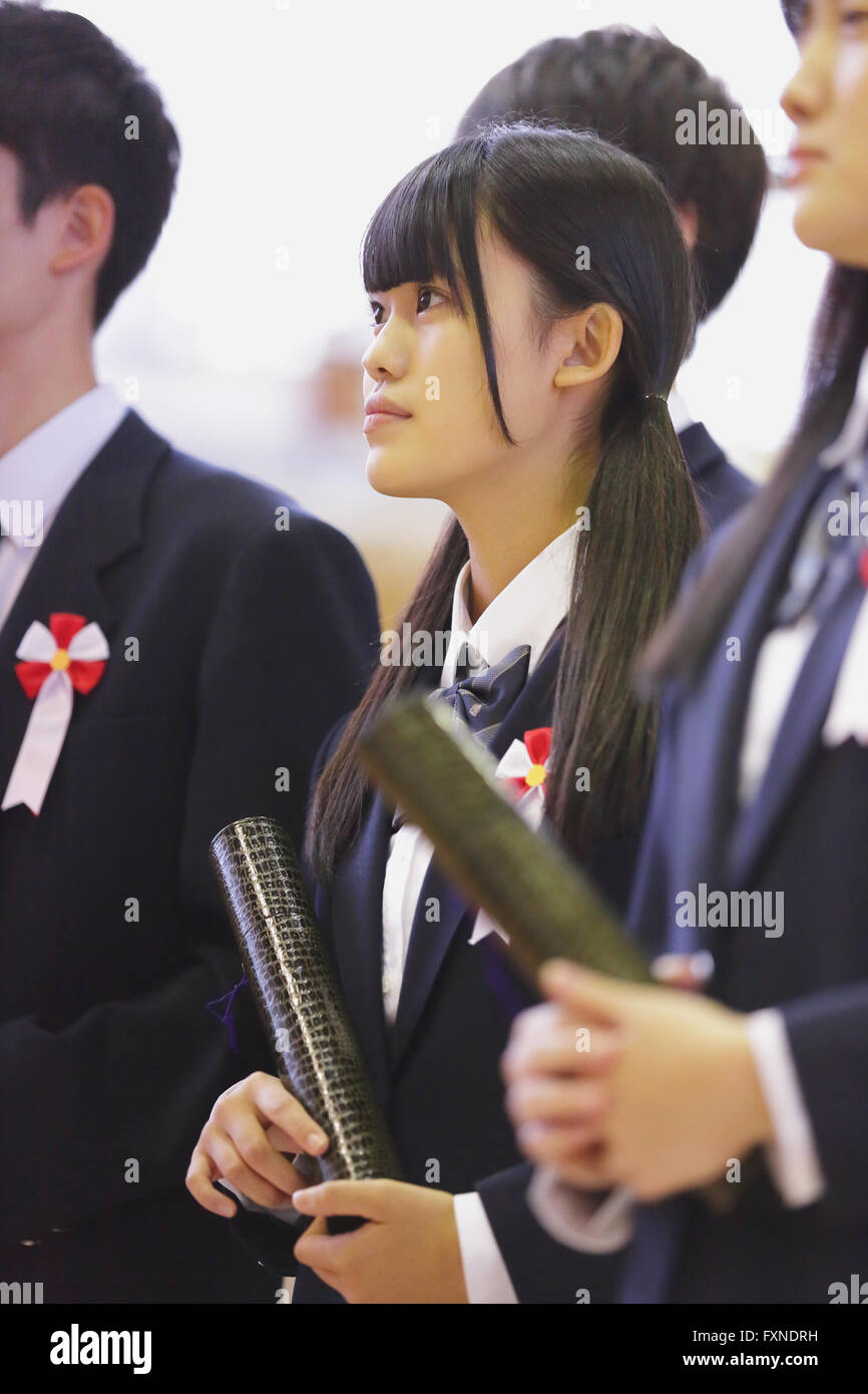 Japanese high school graduation ceremony Stock Photo - Alamy