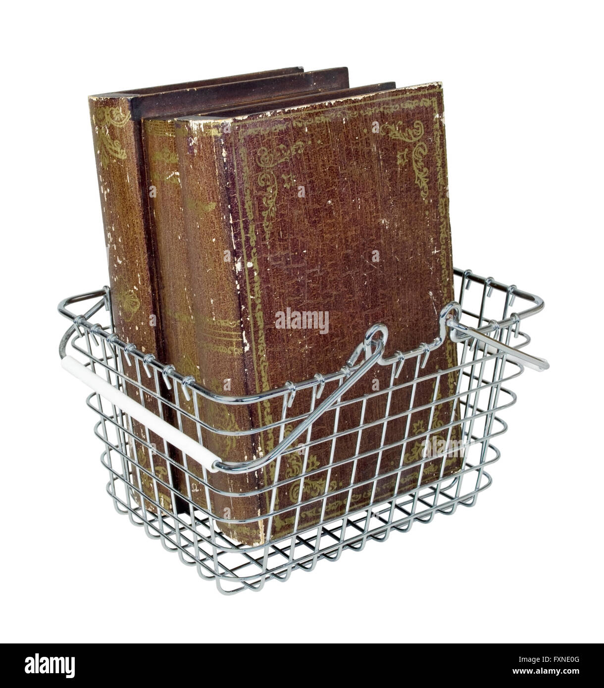 Shopping basket filled with vintage old books - path included Stock ...