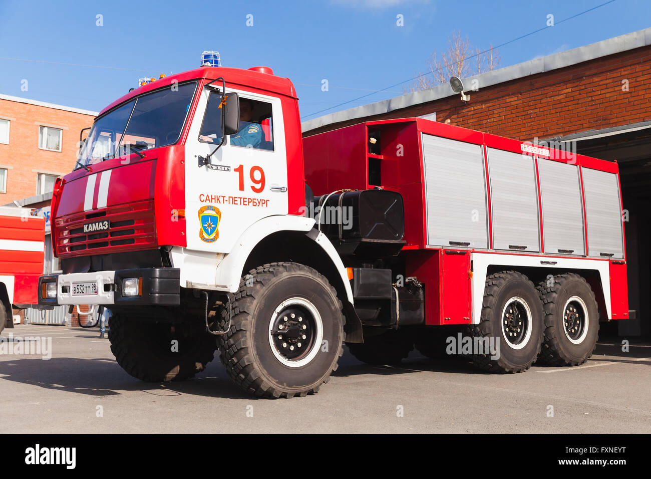 St. Petersburg, Russia - April 9, 2016: Kamaz 43253 as a Russian fire ...