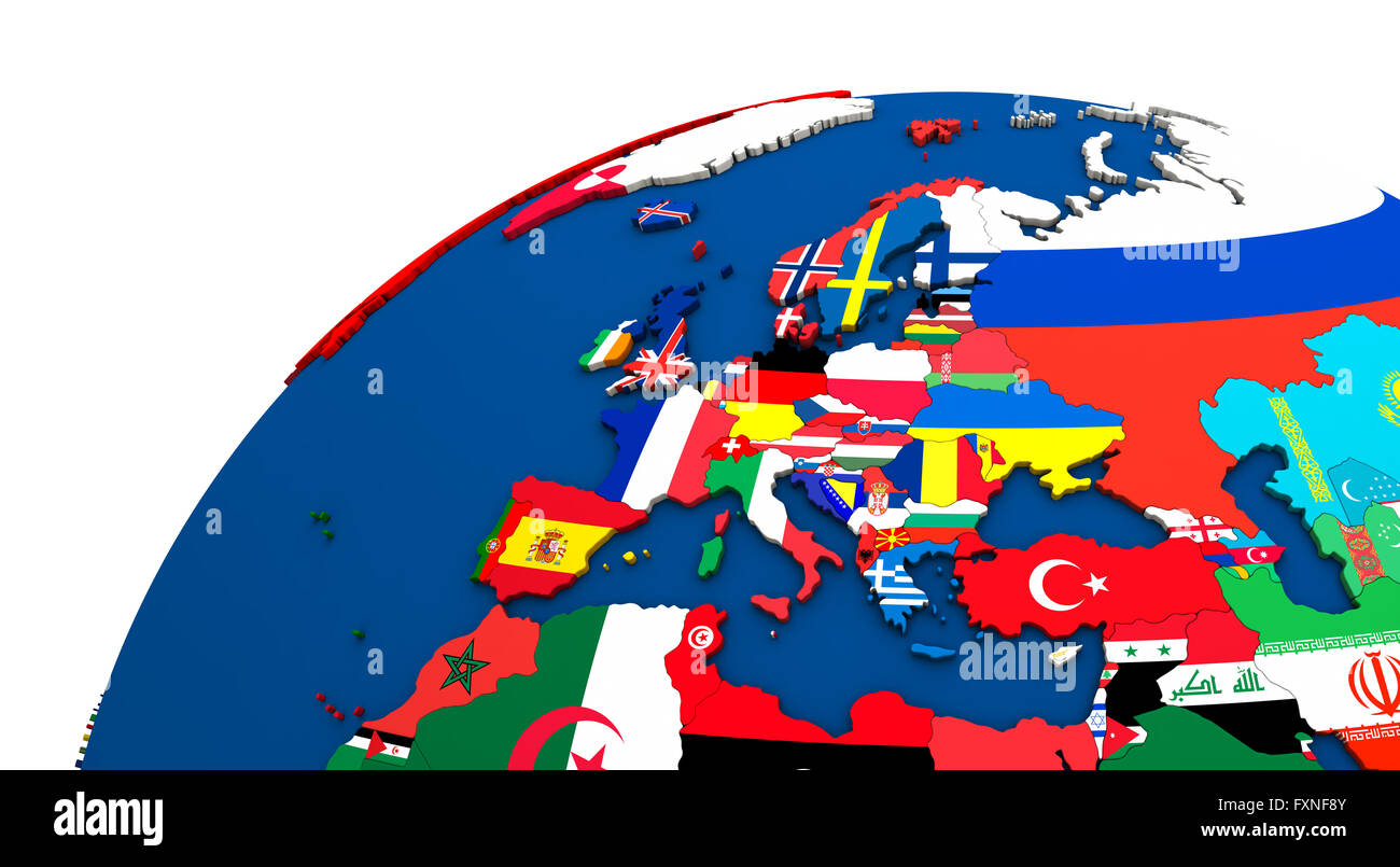 Political map of Europe with each country represented by its national ...