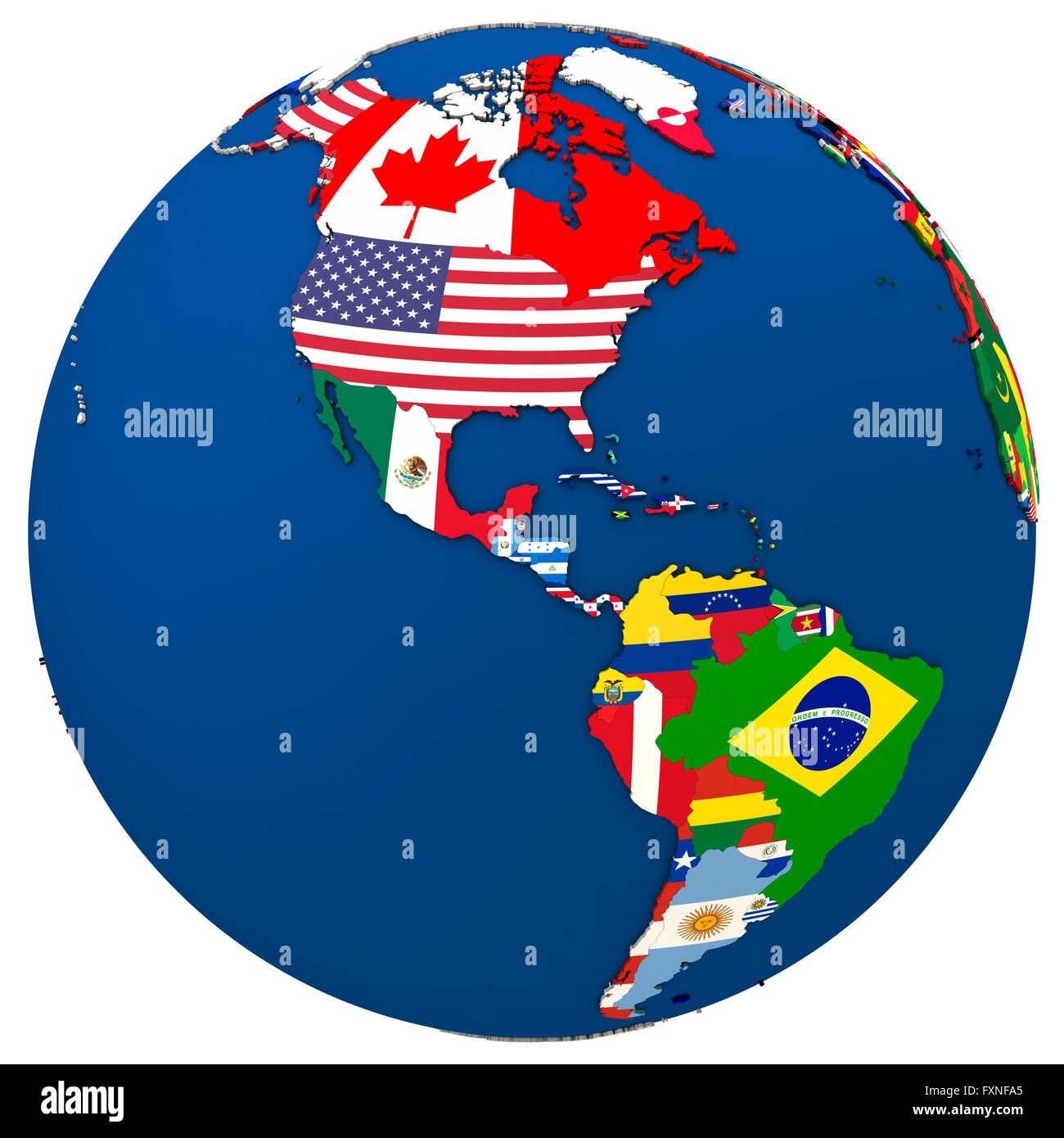 Political map of Americas with each country represented by its national ...