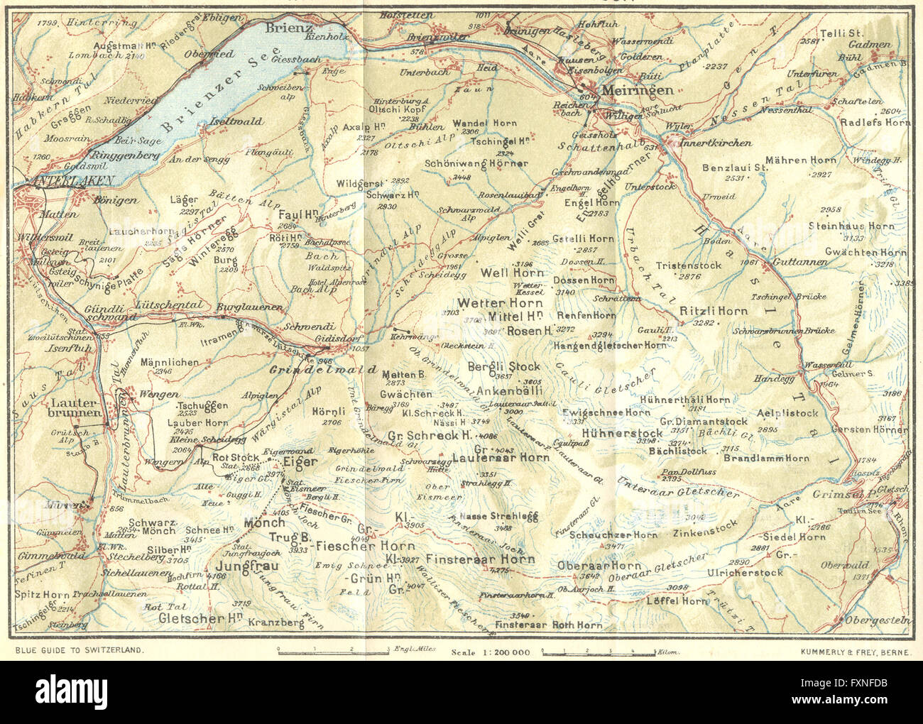 SWITZERLAND: Interlaken-Grindelwald-Gletsch, 1923 vintage map Stock ... SWITZERLAND: Interlaken-Grindelwald-Gletsch, 1923 vintage map Stock ...