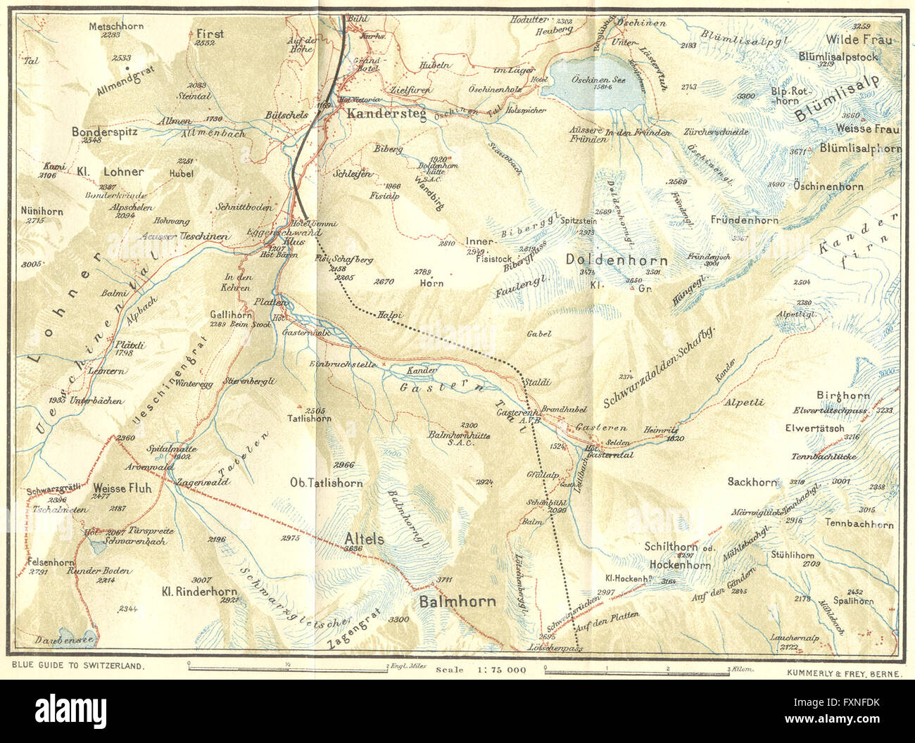 SWITZERLAND: Environs of Kandersteg, 1923 vintage map Stock Photo - Alamy