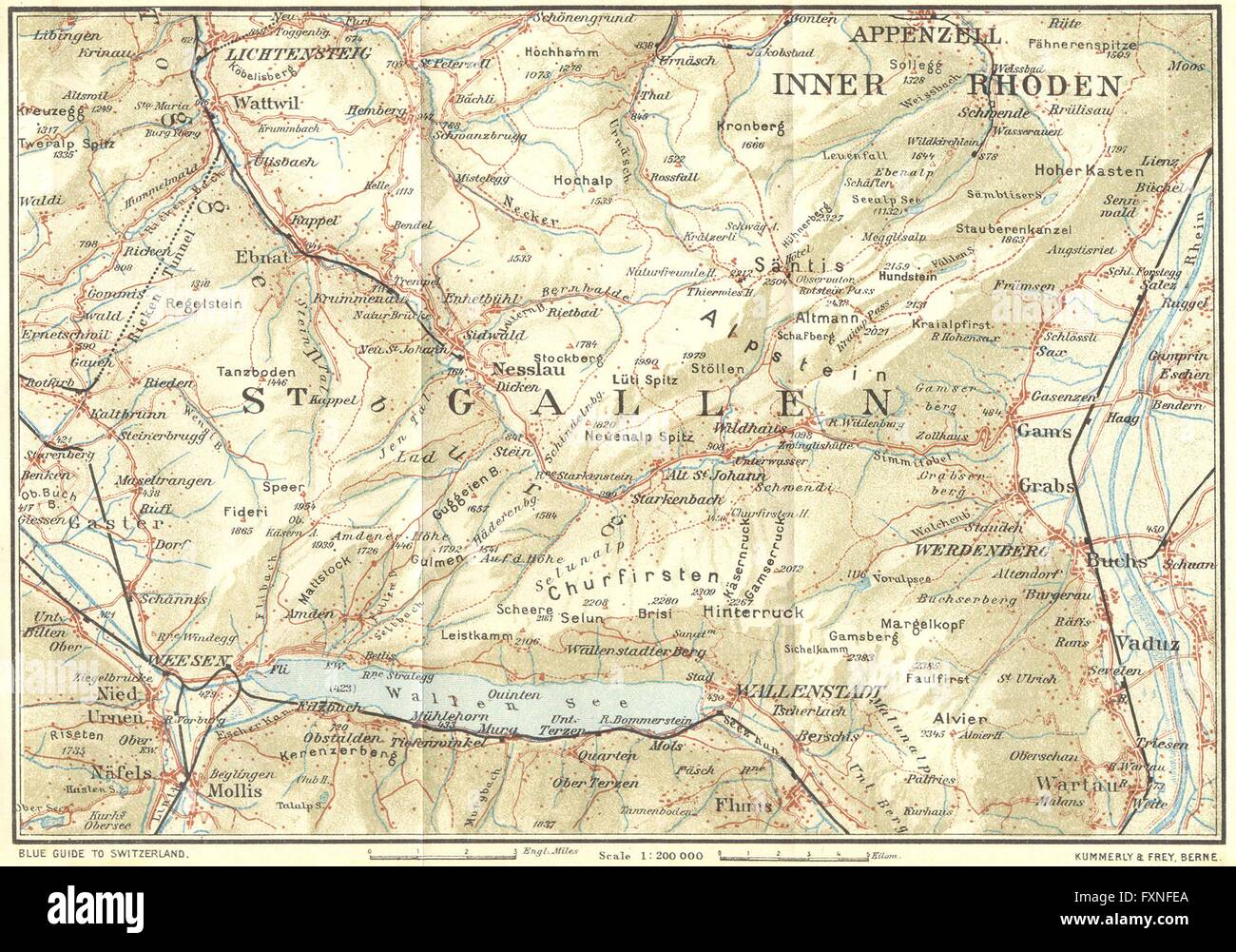 SWITZERLAND: The Toggenburg, 1923 vintage map Stock Photo - Alamy
