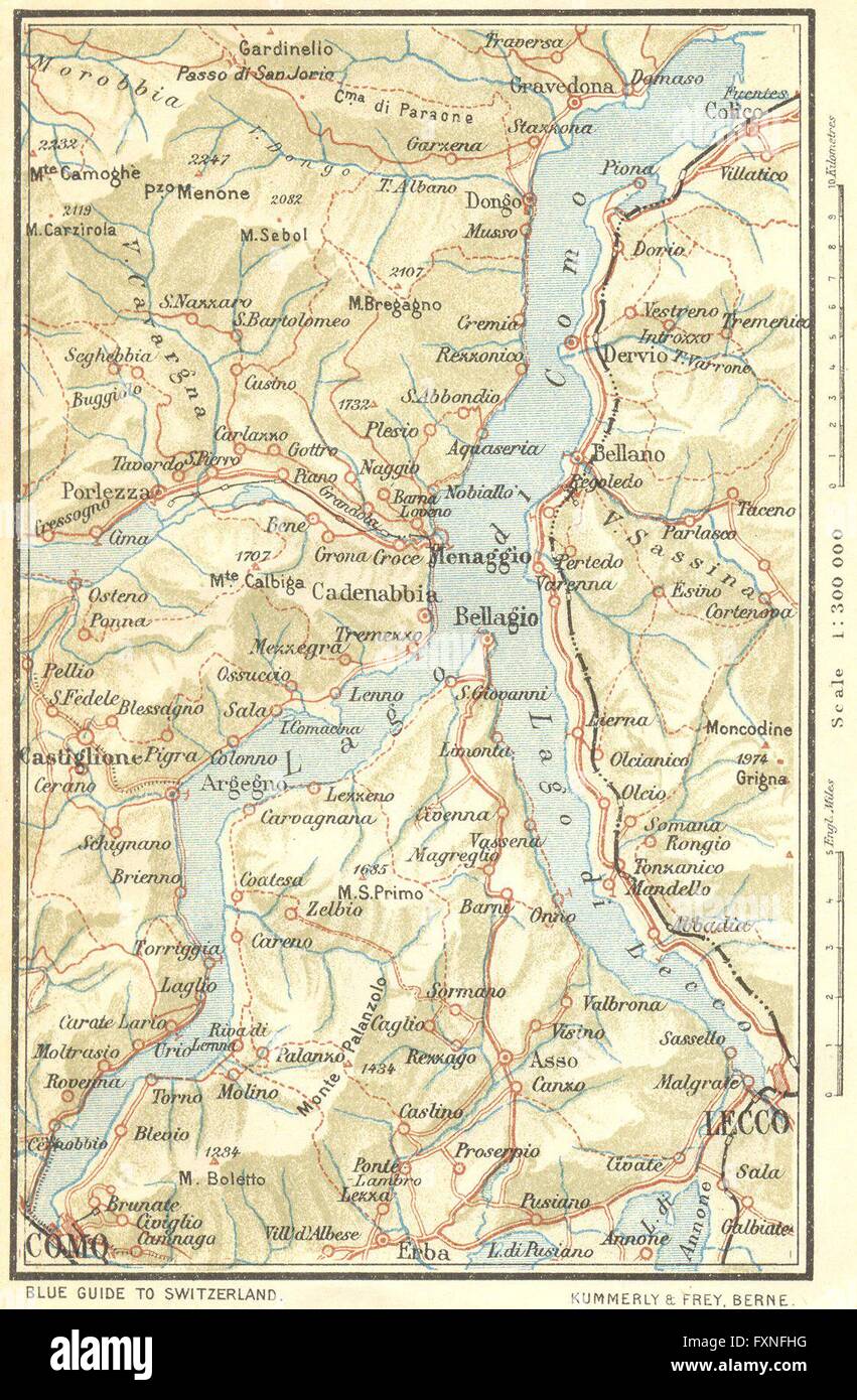 ITALY: Lake of Como, 1923 vintage map Stock Photo - Alamy