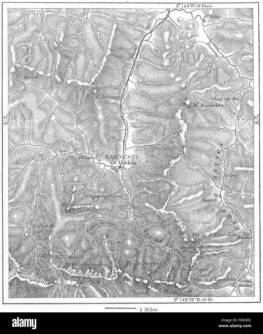 FRANCE: Bagneres-de-Luchon, sketch map, c1885 Stock Photo - Alamy