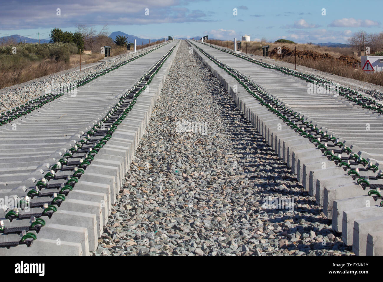 Railway on construction, gravel and railway sleepers Stock Photo - Alamy