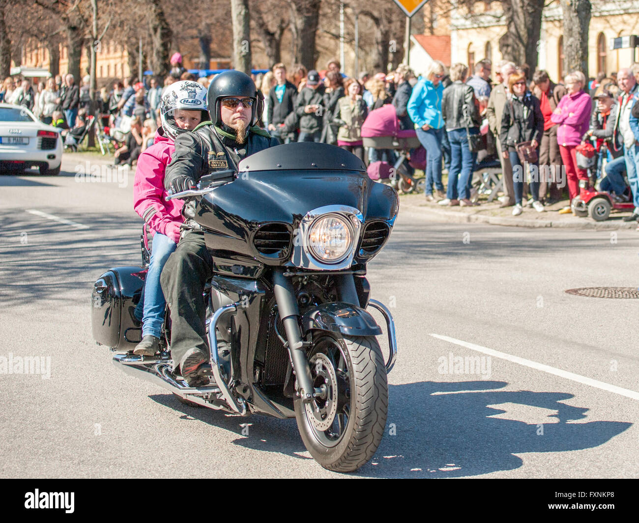 Bikers parade celebrate spring on May Day in Norrkoping, Sweden Stock ...