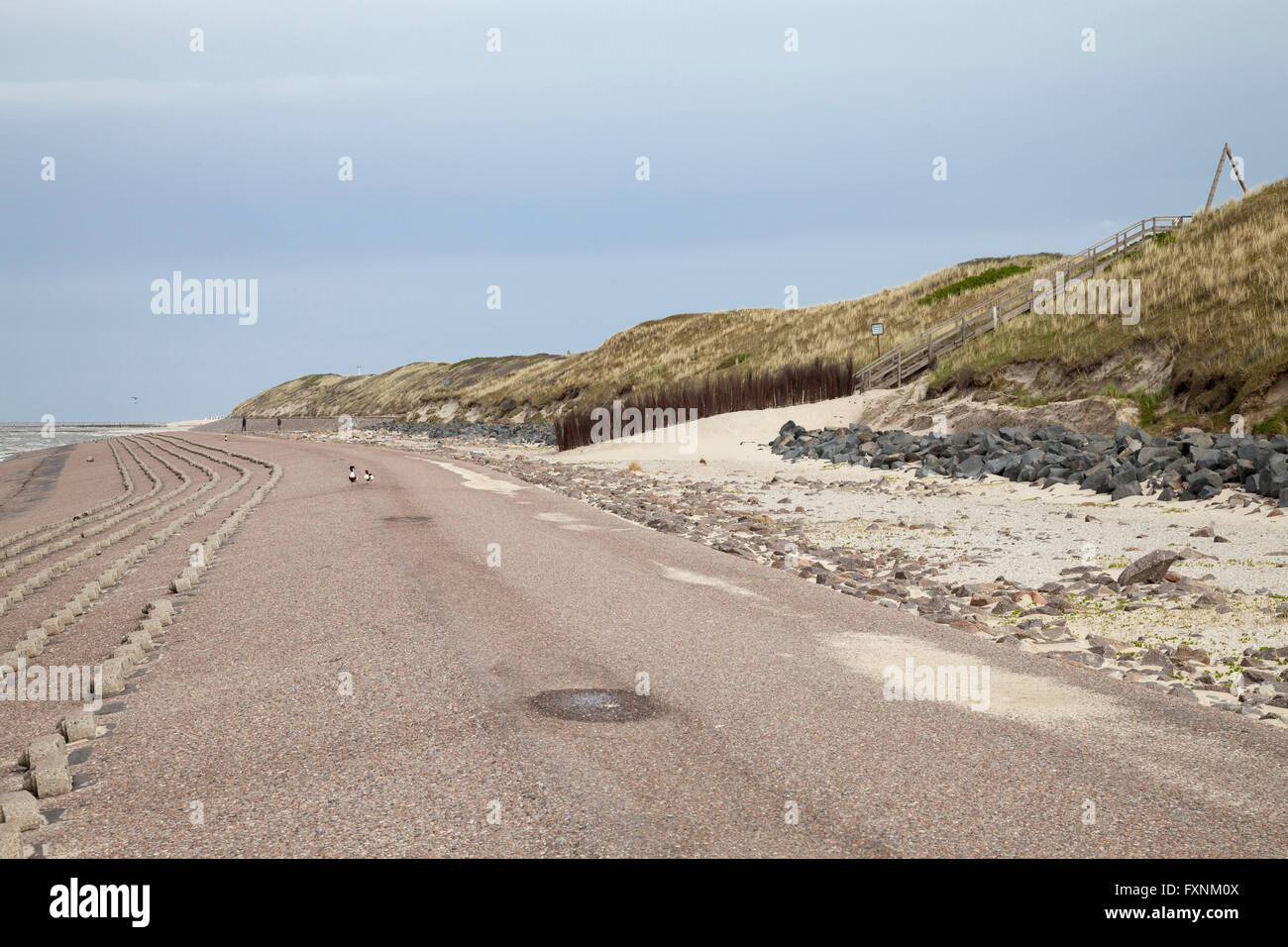 Paved beach in front of dunes, coastal protection, Wangerooge, East ...